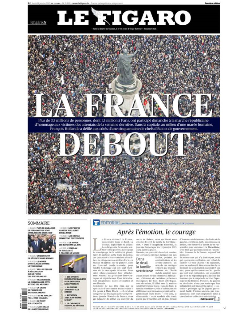 Le Figaro - 15 unes de journaux pour raconter les marches républicaines ...